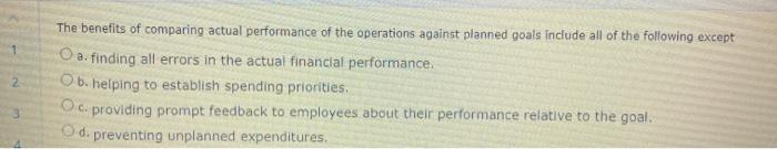 Solved 2 The benefits of comparing actual performance of the | Chegg.com