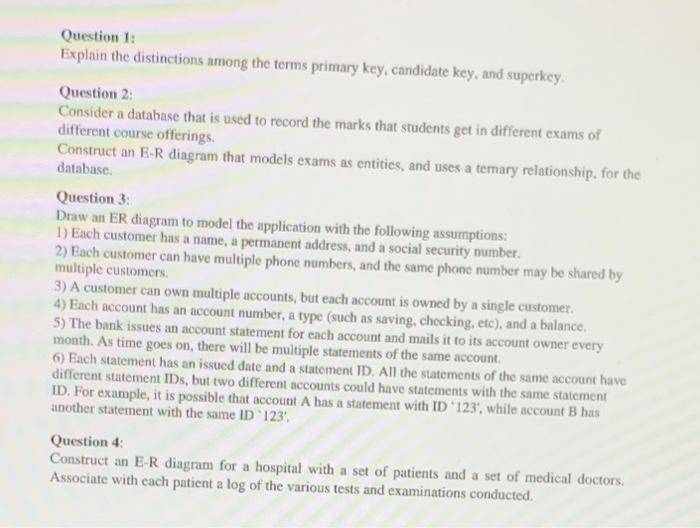 Solved Explain the distinctions among the terms primary key, | Chegg.com