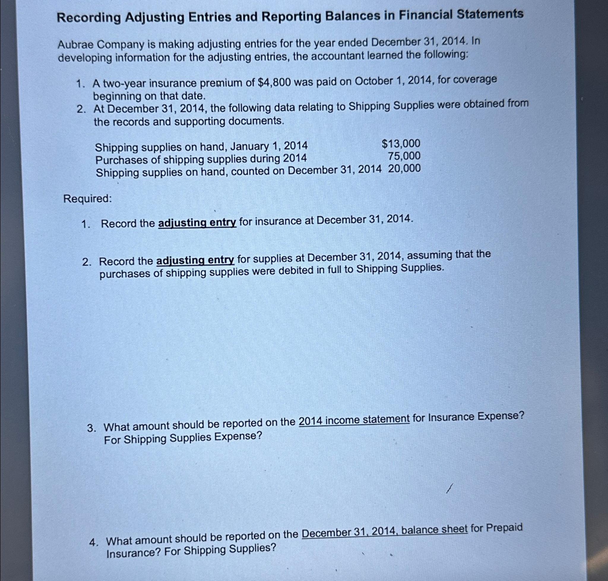 Solved Recording Adjusting Entries and Reporting Balances in | Chegg.com