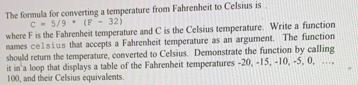 Solved The formula for converting a temperature from | Chegg.com