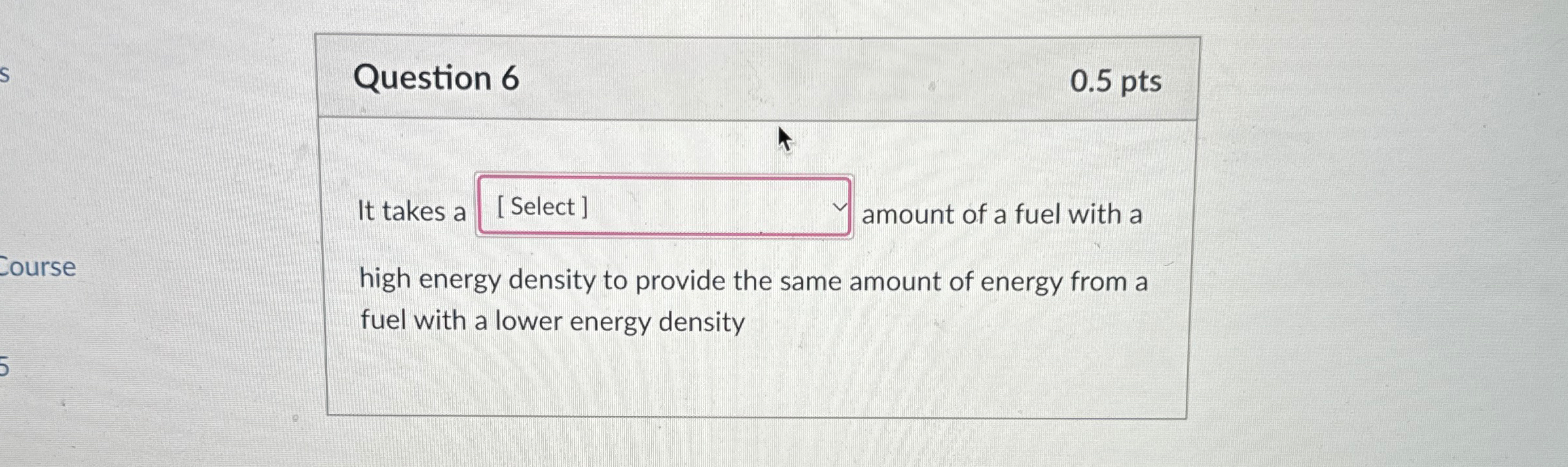 Solved Question 60.5 ﻿ptsIt takes a ﻿amount of a fuel with | Chegg.com