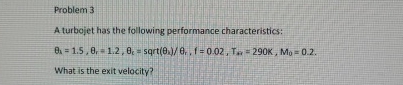 Problem 3A turbojet has the following performance | Chegg.com