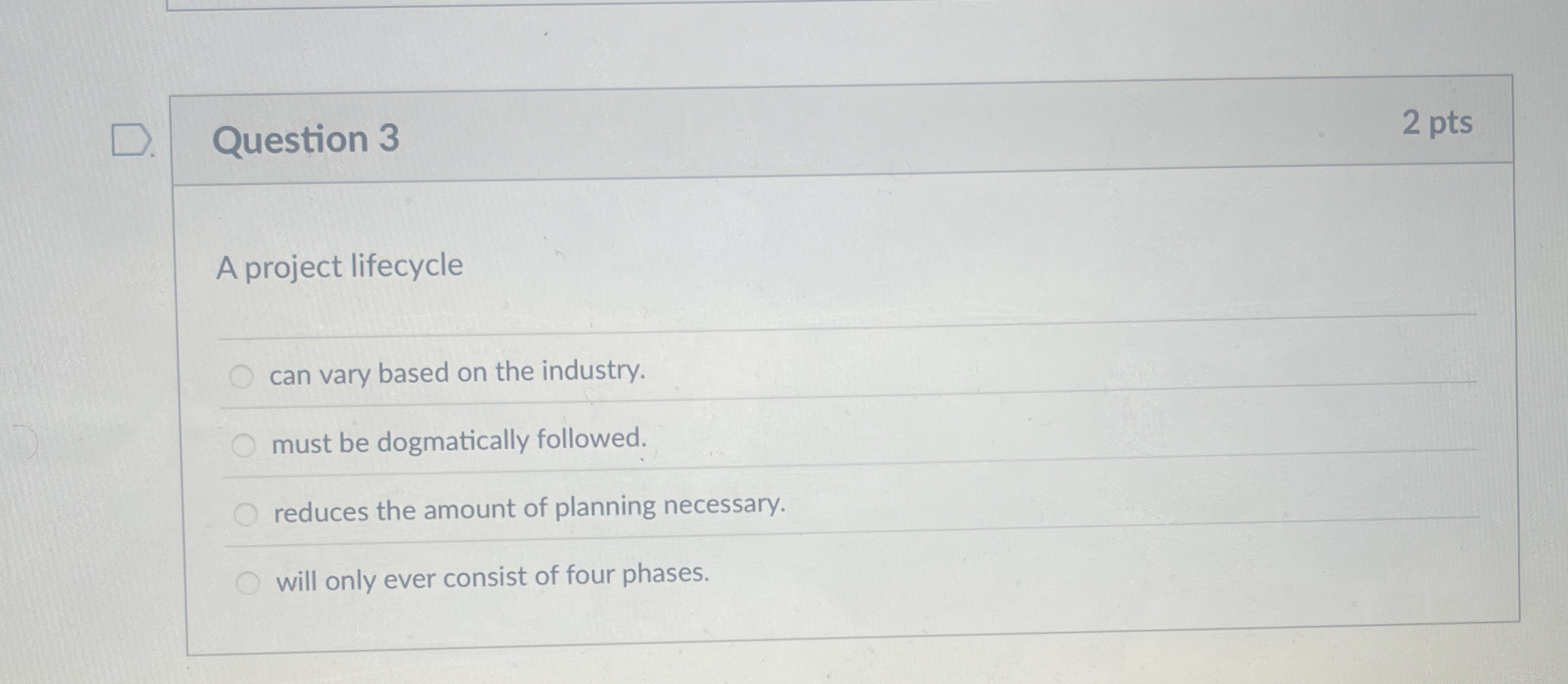 Solved Question 32 ﻿ptsA project lifecyclecan vary based on | Chegg.com