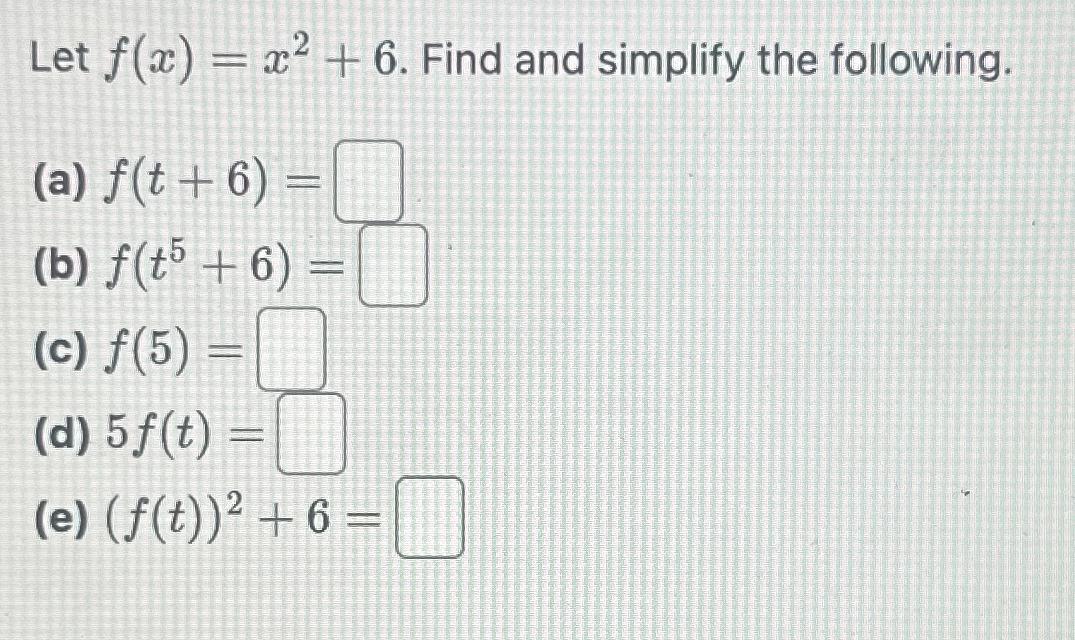 Solved Let f(x)=x2+6. ﻿Find and simplify the | Chegg.com