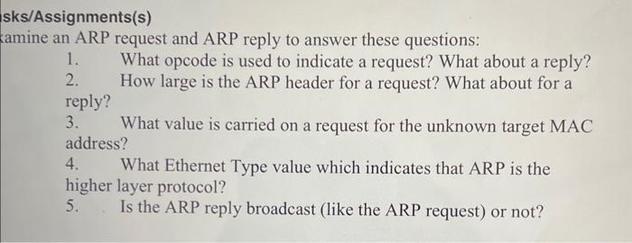 Solved ks/Assignments(s) mine an ARP request and ARP reply | Chegg.com
