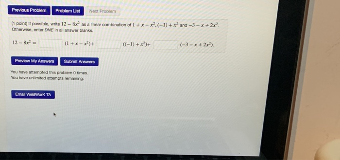 Solved Previous Problem Problern List Next Problem (1 point) | Chegg.com