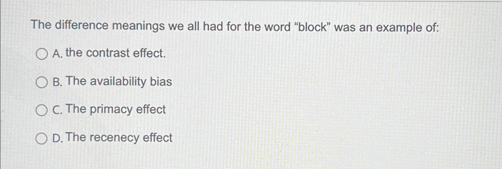 Solved The difference meanings we all had for the word | Chegg.com
