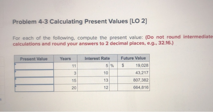 Solved Problem 4-3 Calculating Present Values [LO 2] For | Chegg.com