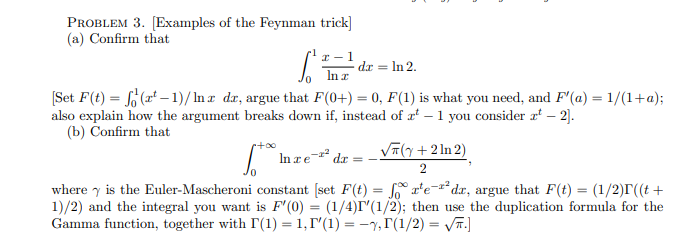 Problem 3. [Examples of the Feynman trick](a) | Chegg.com