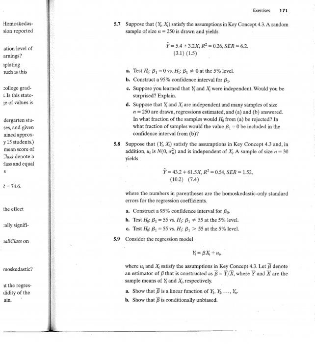 Solved 171 Homoskedas sion reported Exercises 5.7 Suppose | Chegg.com