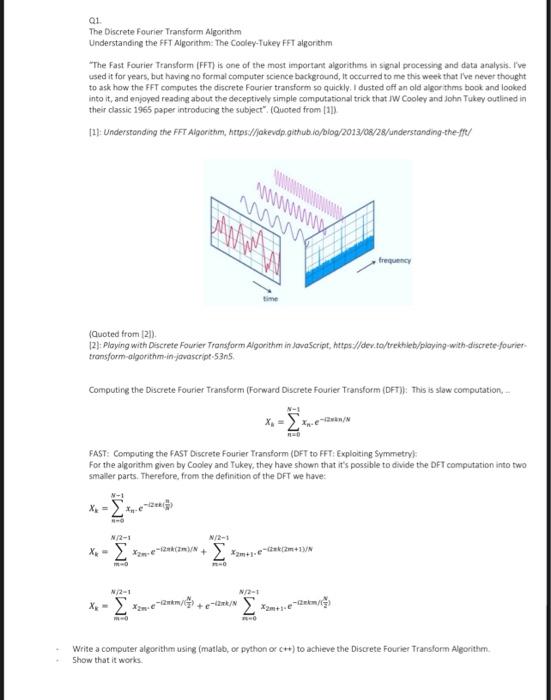Solved Q1. The Discrete fourier Transform Algorithm | Chegg.com