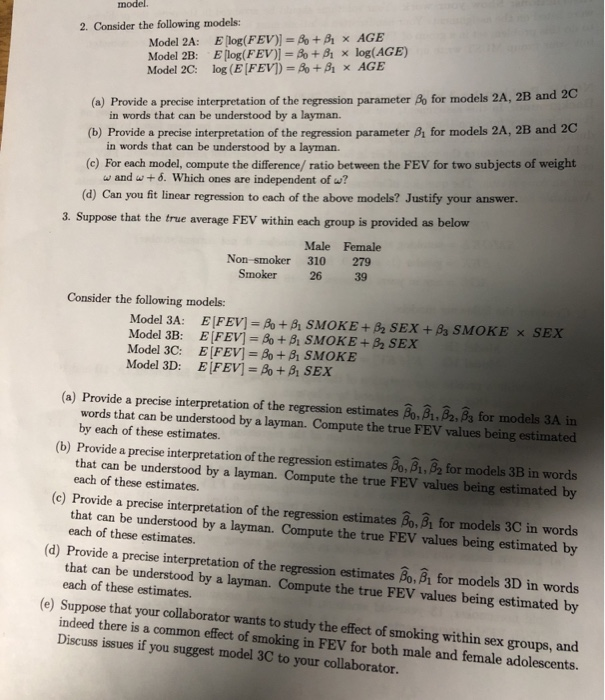 Solved model. 2. Consider the following models: Model 2A: | Chegg.com