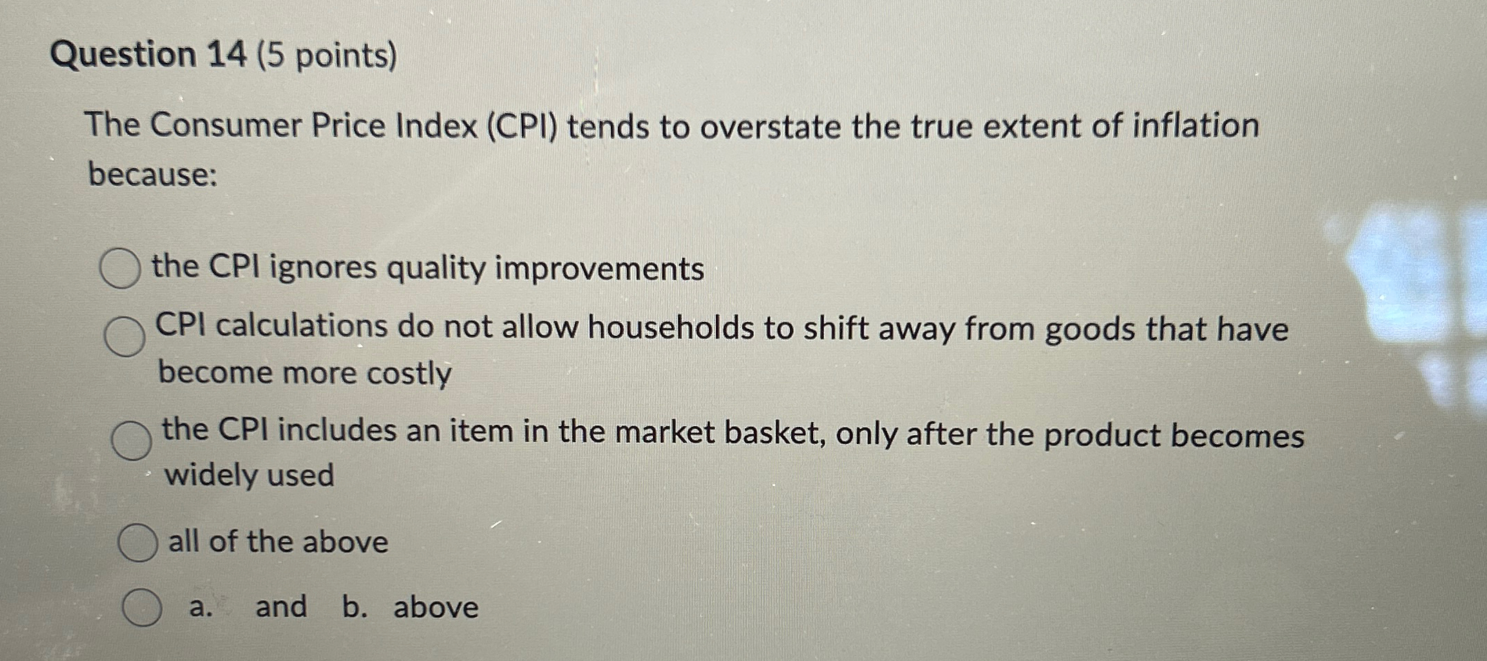 Solved Question 14 (5 ﻿points)The Consumer Price Index (CPI) | Chegg.com