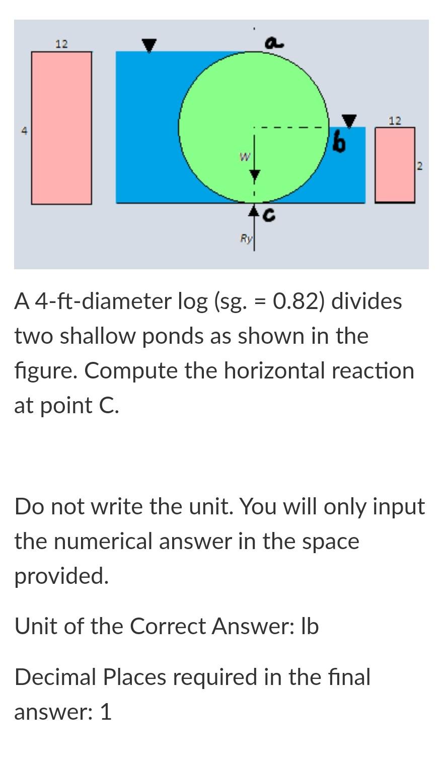 Solved 12 12 6 w 2 A4-ft-diameter log (sg. = 0.82) divides | Chegg.com