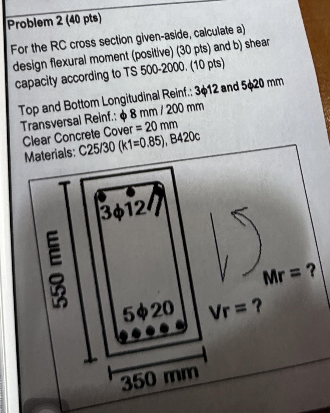 Solved Problem 2 ( 40 ﻿pts)For the RC ﻿cross section | Chegg.com