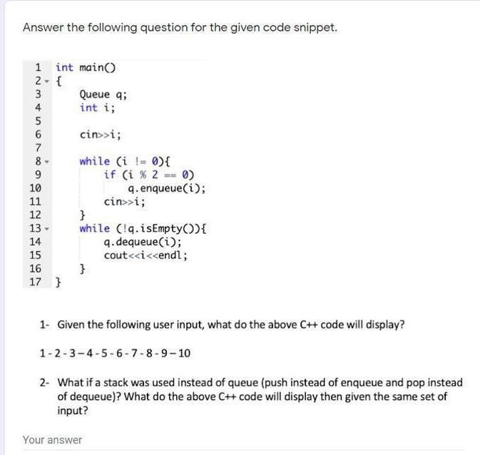 Solved Answer the following question for the given code | Chegg.com