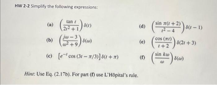 Solved HW 2-2 Simplify the following expressions: (a) | Chegg.com