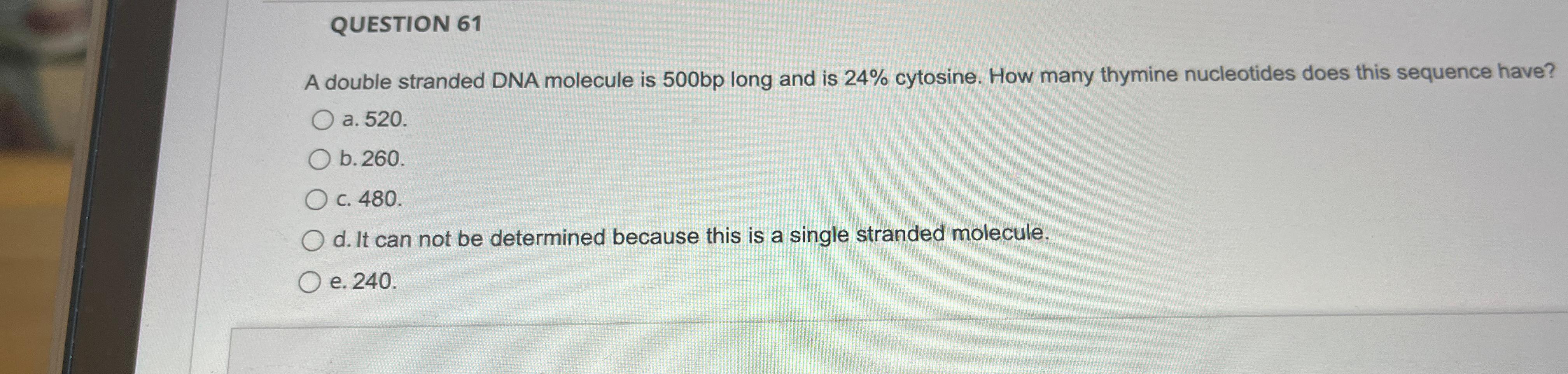 Solved QUESTION 61A double stranded DNA molecule is 500 ﻿bp | Chegg.com