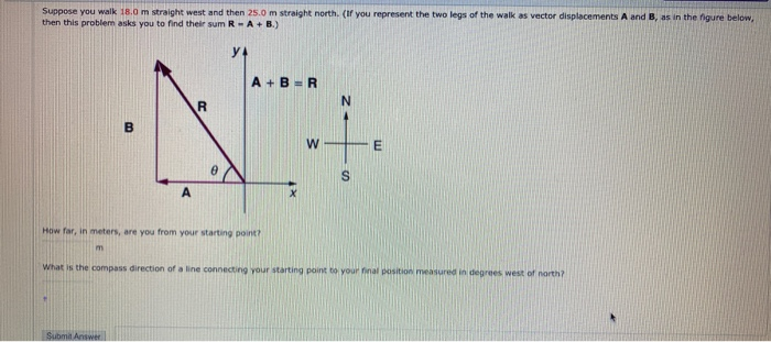 Solved Suppose you walk 18.0 m straight west and then 25.0 m | Chegg.com
