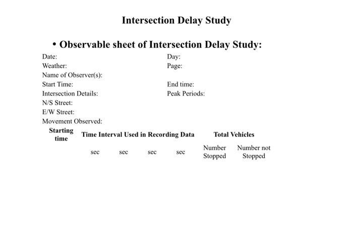 Intersection Delay Study - Observable sheet of | Chegg.com
