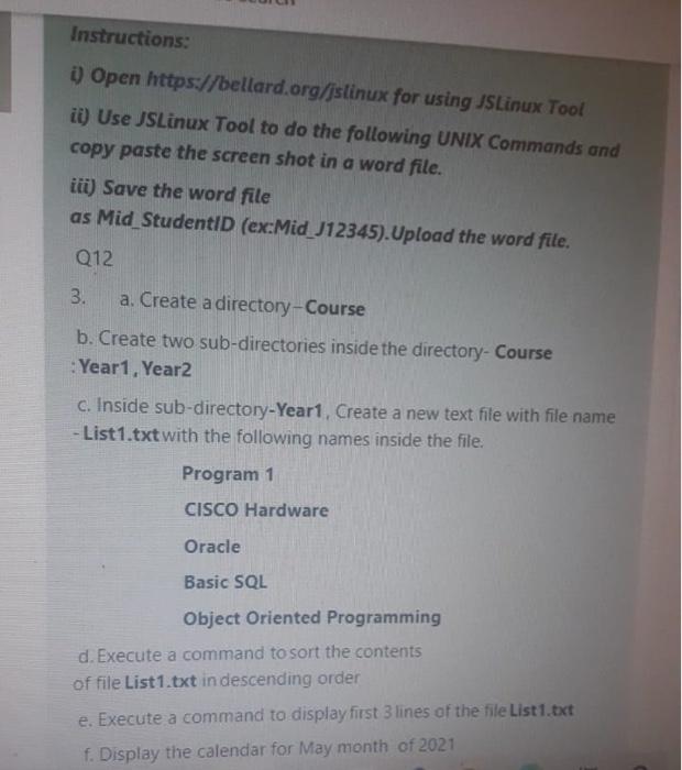 Instructions: i) Open https://bellard.org/jslinux for | Chegg.com