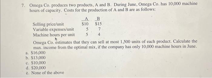 Solved Omega Co. produces two products, A and B. During | Chegg.com