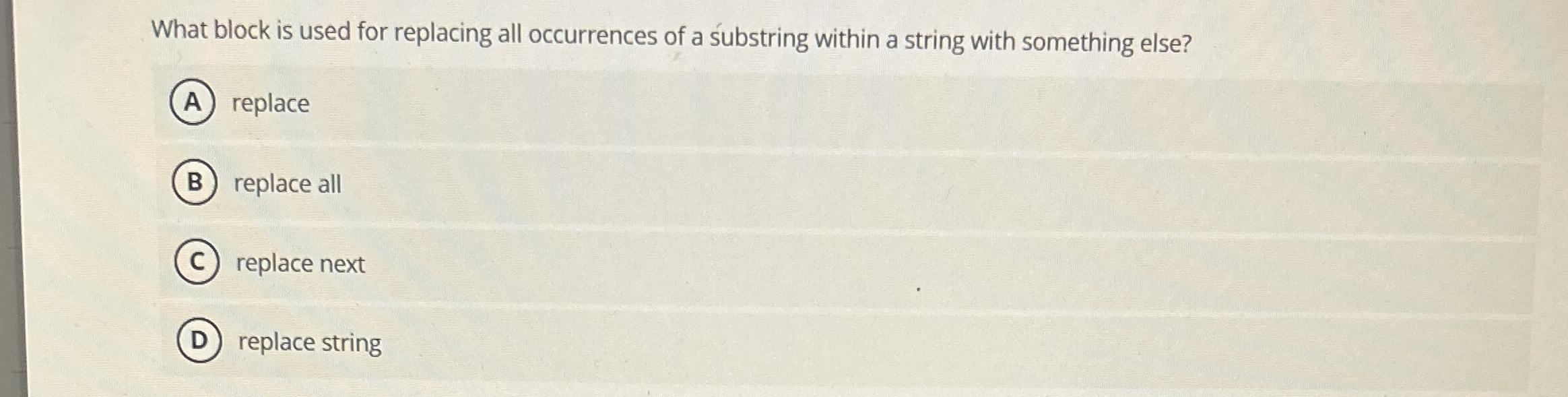 Solved What block is used for replacing all occurrences of a | Chegg.com