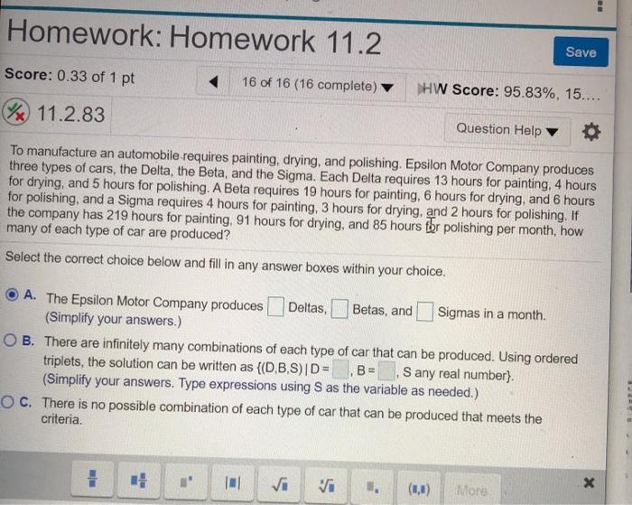 Solved Homework: Homework 11.2 Save Score: 0.33 of 1 pt 16 | Chegg.com
