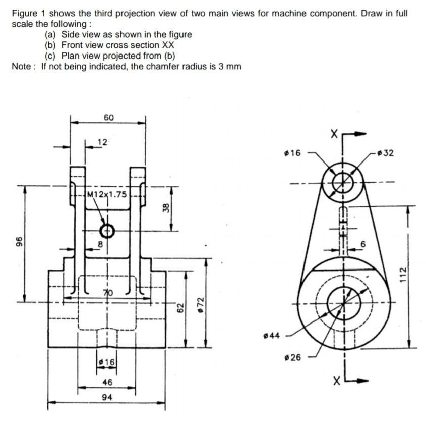 Solved Figure 1 shows the third projection view of two main | Chegg.com
