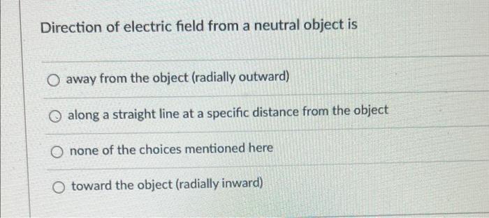 Solved Direction of electric field from a neutral object is | Chegg.com