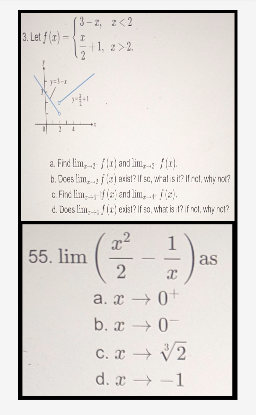 Solved 3 Let F X {3−x 2x 1 X 2 A Find Limx→2 F X And
