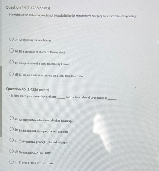 Solved Question 44 (1.4286 points) 44) which of the | Chegg.com