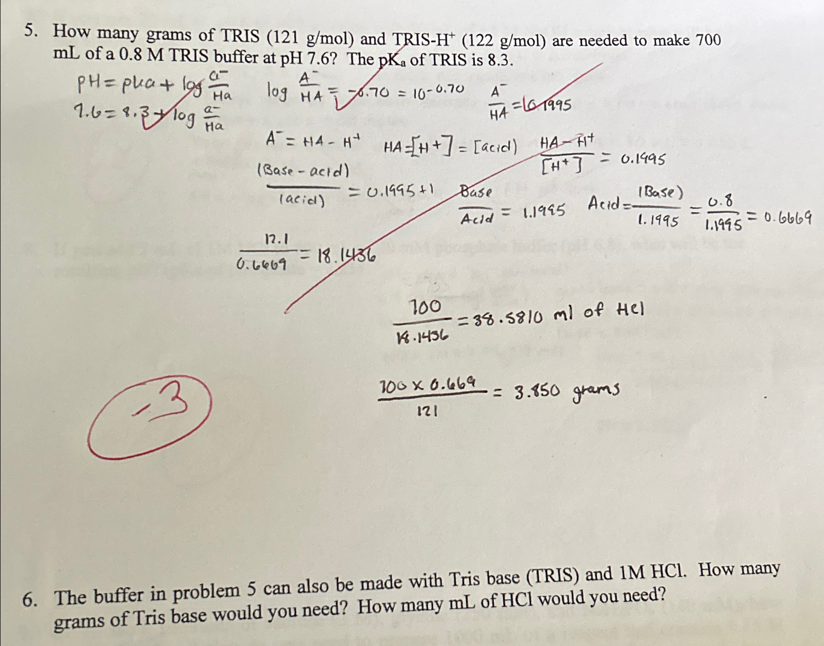 How many grams of TRIS (121gmol) ﻿and TRIS | Chegg.com