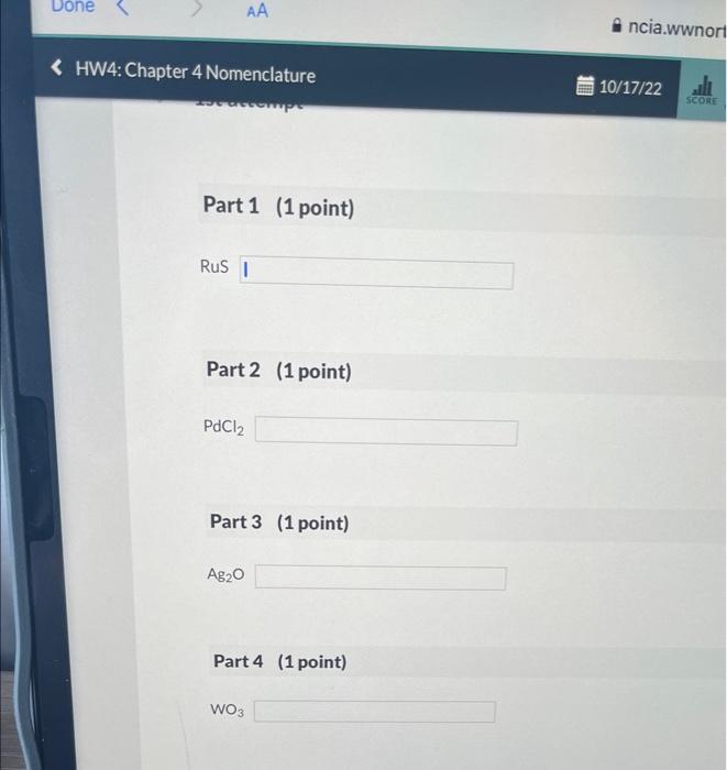 HW4: Chapter 4 Nomenclature Part 1 (1 point) RuS I | Chegg.com