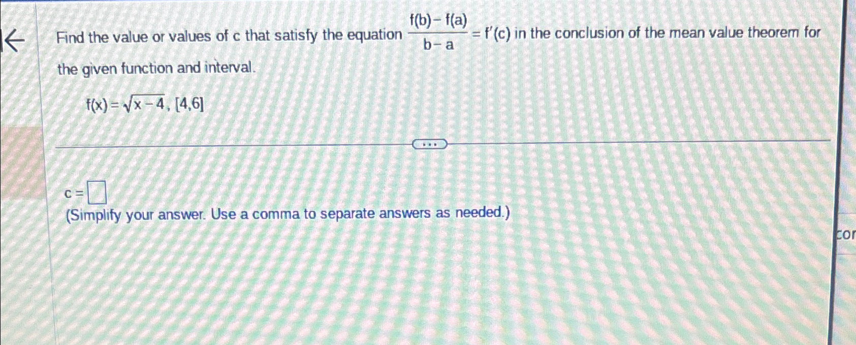 Solved Find the value or values of c ﻿that satisfy the | Chegg.com