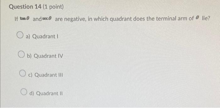 Solved If tanθ and secθ are negative, in which quadrant does | Chegg.com