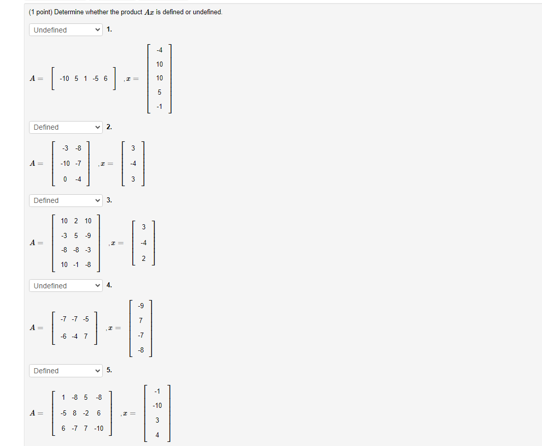 Solved (1 ﻿point) ﻿Determine whether the product Ax ﻿is | Chegg.com