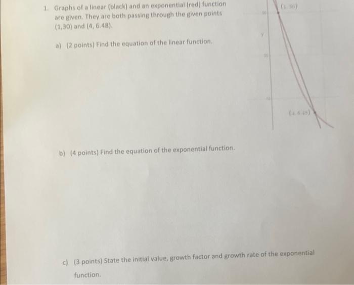 Solved 1. Graphs of a linear (black) and an exponential | Chegg.com