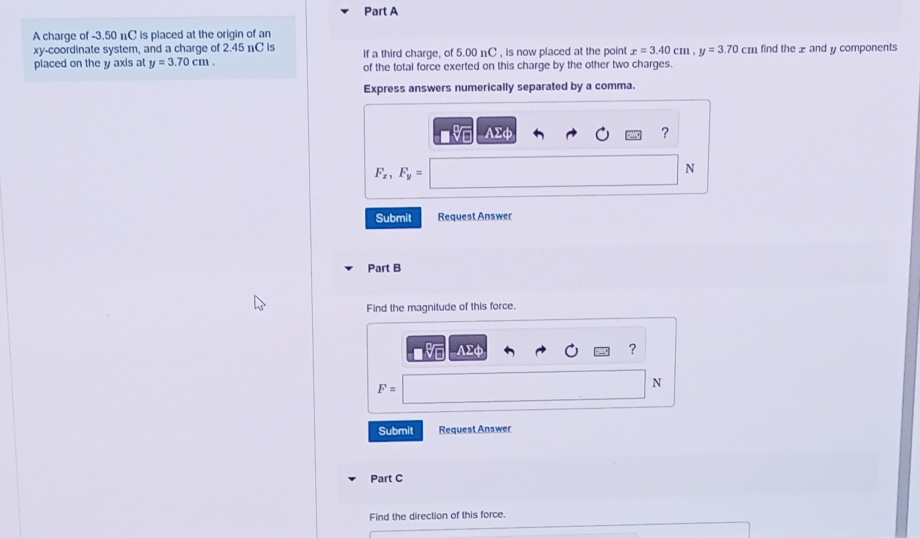 Solved Part AA charge of -3.50nC ﻿is placed at the origin of | Chegg.com