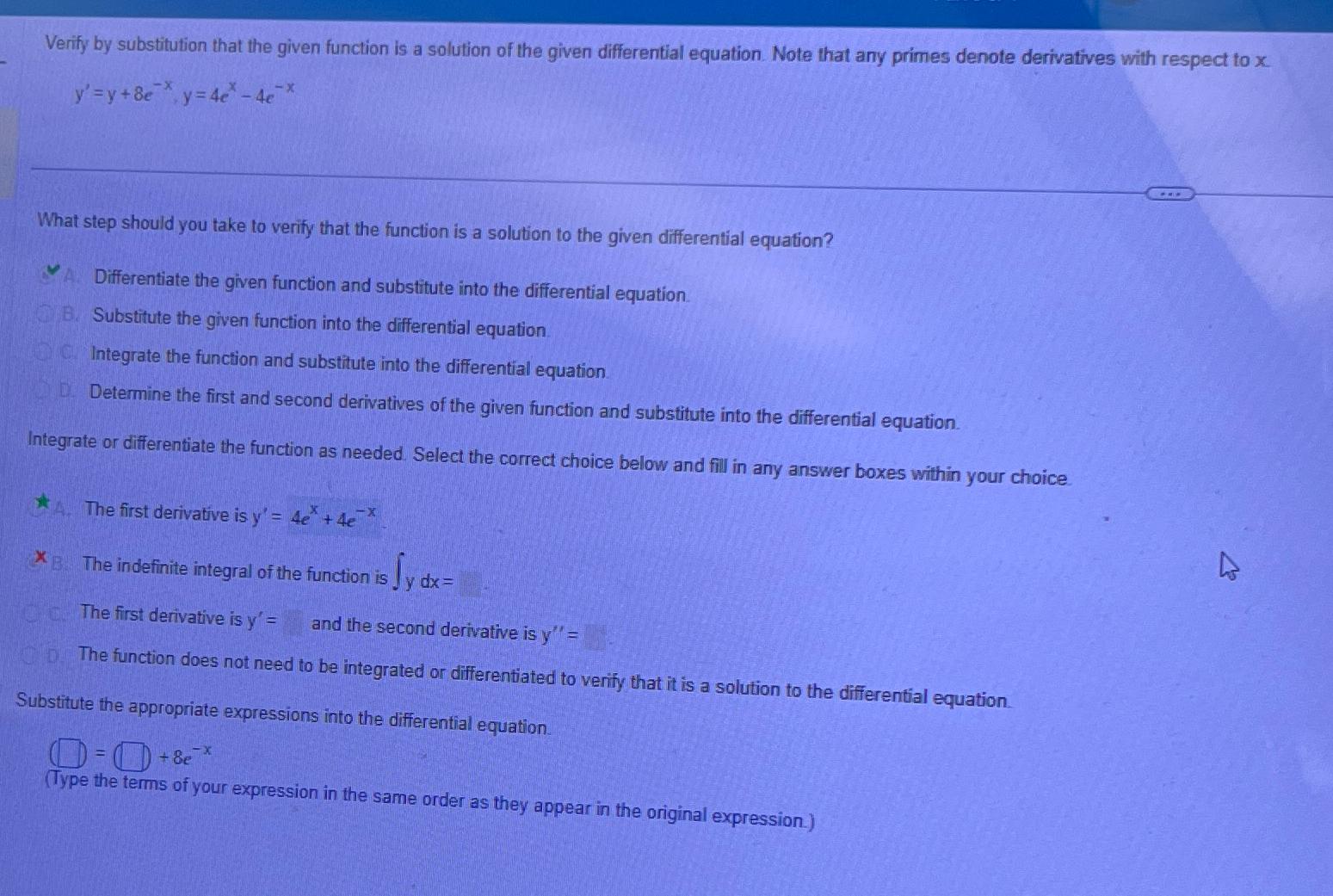 Solved Verify by substitution that the given function is a | Chegg.com Solved Verify by substitution that the given function is a | Chegg.com