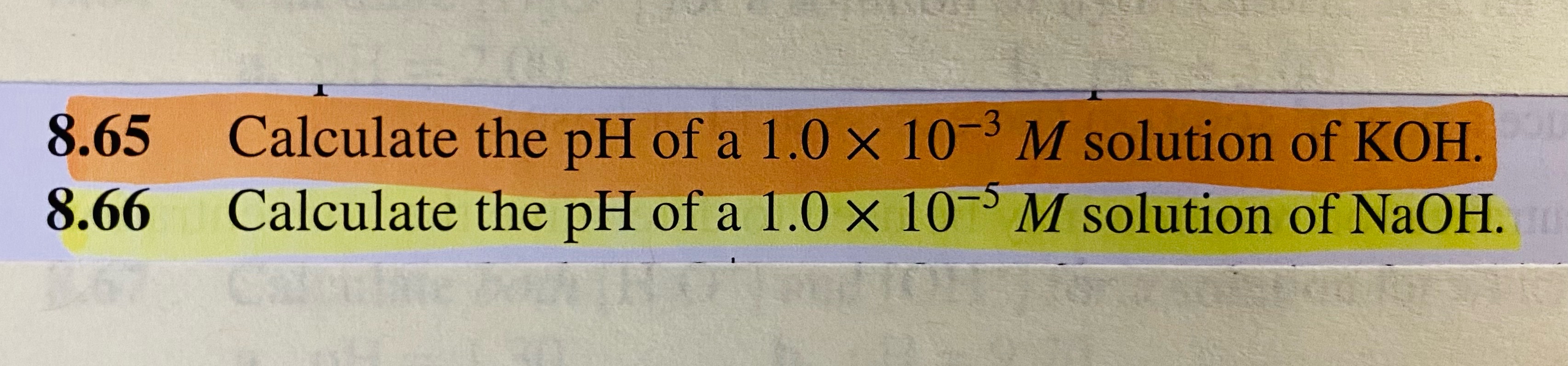 Solved 8.66 ﻿Calculate the pH ﻿of a 1.0×10-5M ﻿solution of | Chegg.com