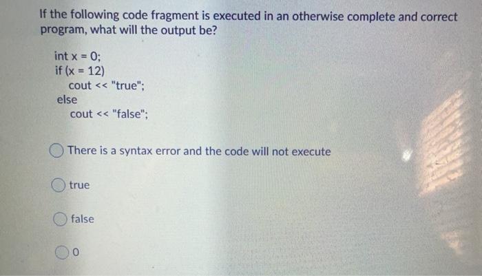 Solved If the following code fragment is executed in an | Chegg.com