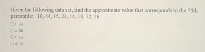 Solved Given the following data set, find the approximate | Chegg.com