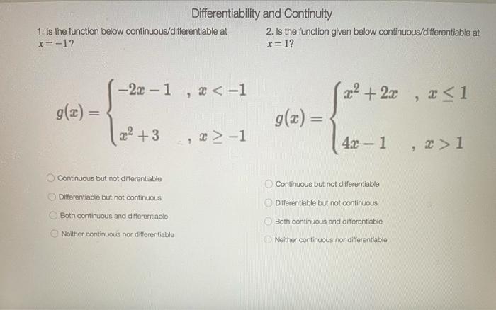 Solved Differentiability and Continuity 1. Is the function | Chegg.com