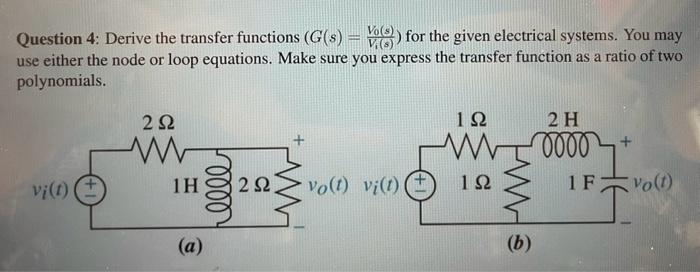 Solved Question 4: Derive the transfer functions | Chegg.com