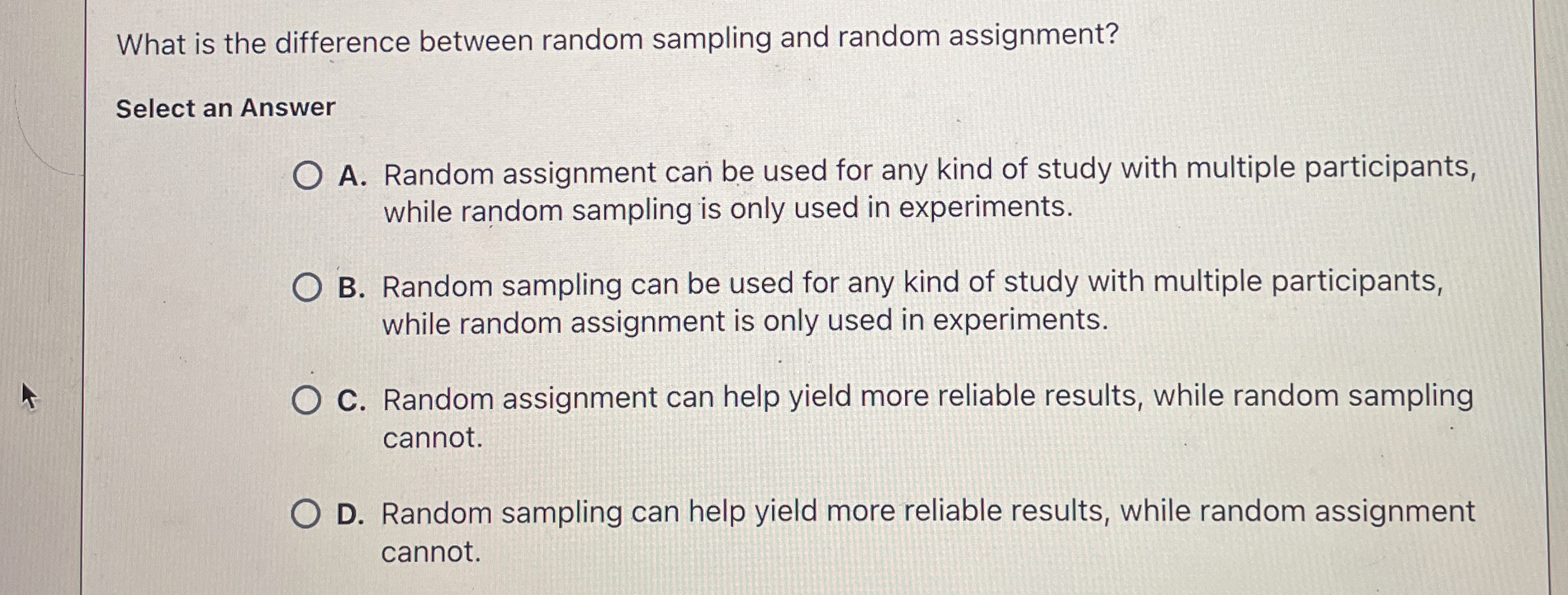 Solved What is the difference between random sampling and | Chegg.com