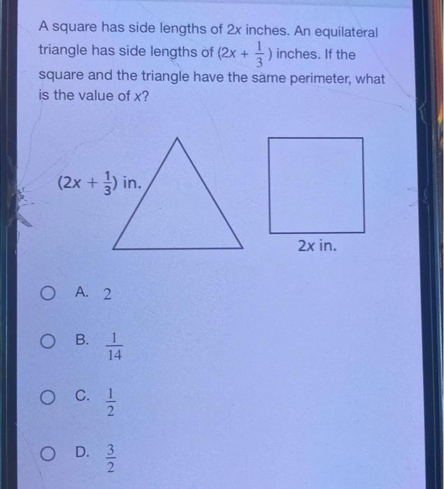 Solved A square has side lengths of 2x inches. An | Chegg.com