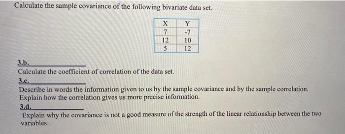 Solved Calculate the sample covariance of the following | Chegg.com