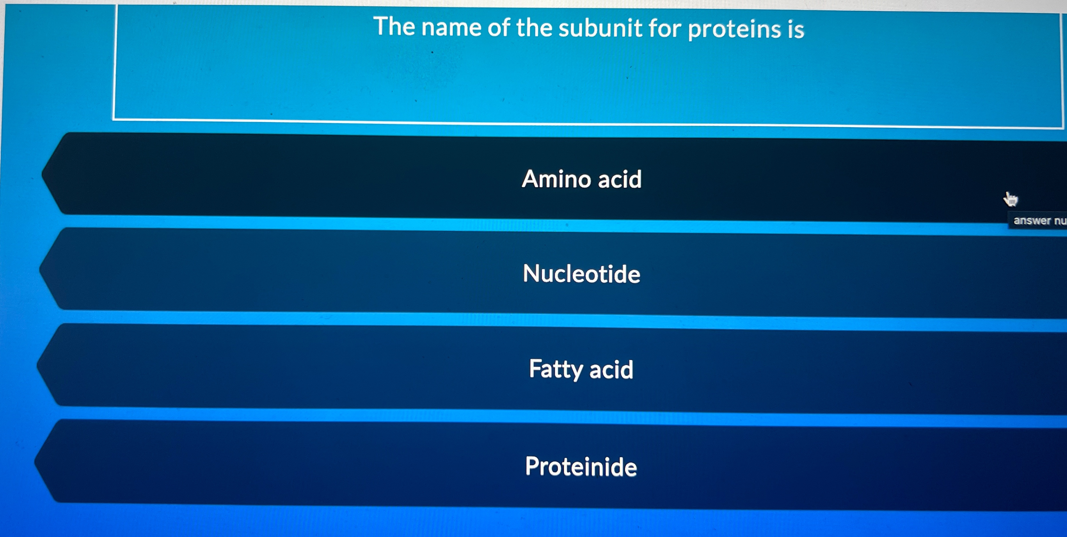 Solved The name of the subunit for proteins isAmino | Chegg.com