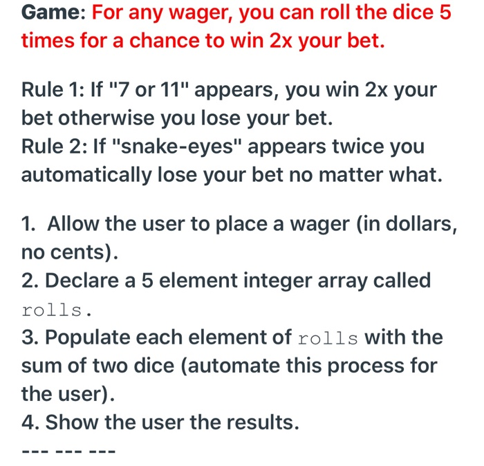 can i get a c++ program that makes this dice game. | Chegg.com